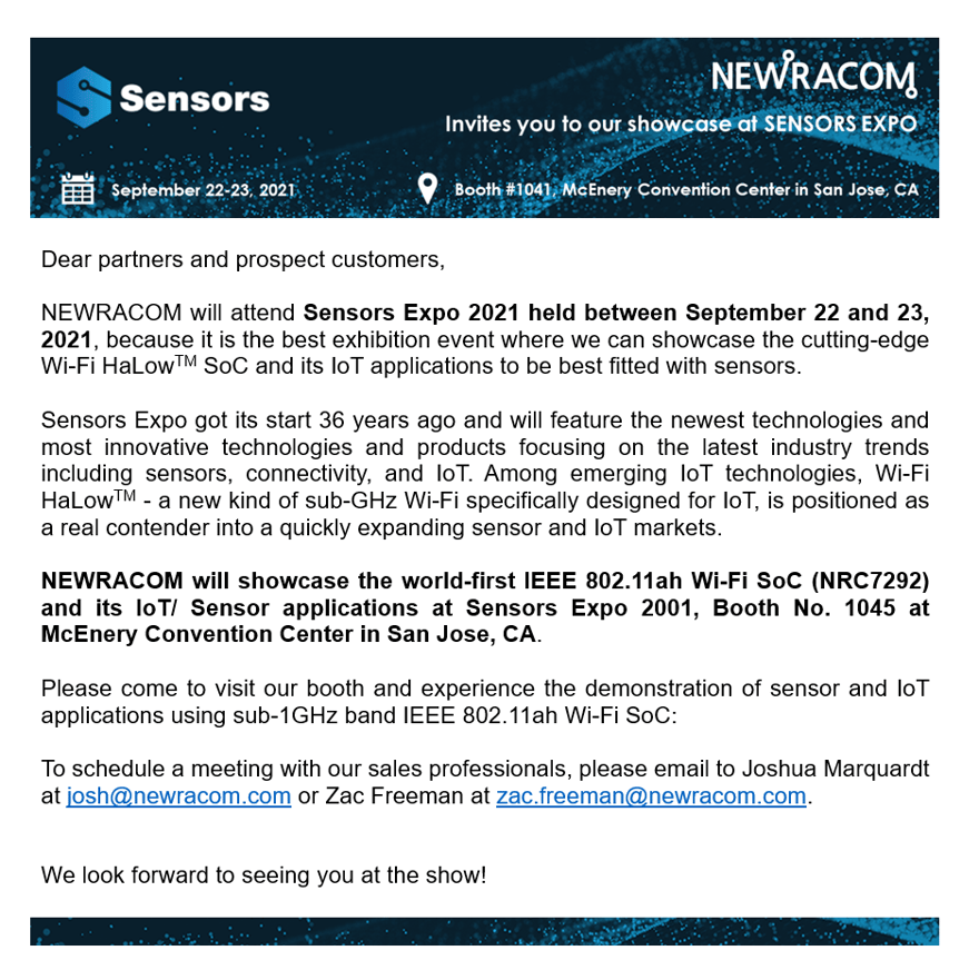 Newracom and Collaborative Industry Pioneers to Showcase a Range of Innovative Wi-Fi HaLow IoT ...